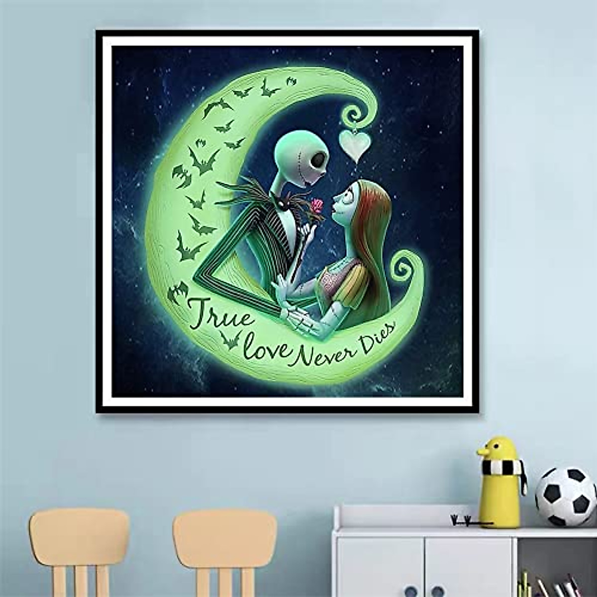 ViVijooy 5D DIY Full Drill Diamond Painting Kits, The Nightmare Before Christmas Halloween Jack and Sally with Moon, Cross Stitch Embroidery Dotz Kit Arts Craft Home Decor, 13.7 X 13.7 Inch