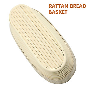 2 PCS 10 inch Oval Long Banneton Brotform Bread Dough Proofing Rising Rattan Basket & Liner for Professional & Home Bakers
