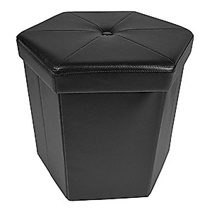 Achim Home Furnishings Collapsible Storage Hexagon - Black Faux Leather 15x15x15