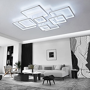 Shine LUEST Modern Dimmable LED Ceiling Lights, White Flush Mount Light Fixtures with Remote Control, Large Square 8-Ring Lamps for Living Room, Bedroom, 100W