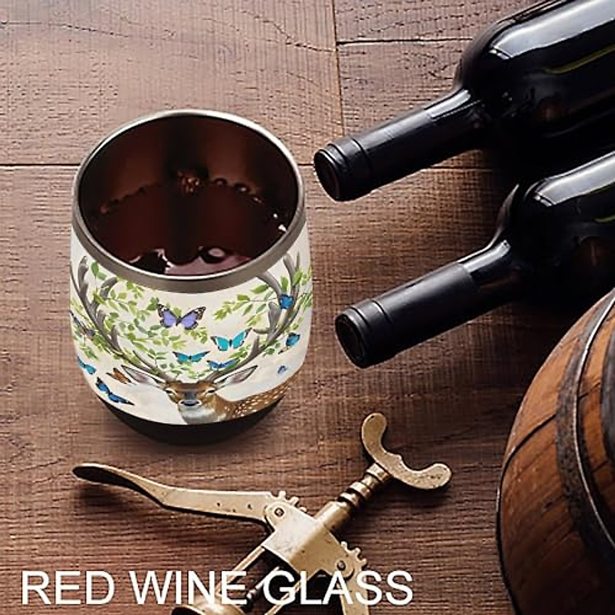 OPTKSNCU 304 Stainless Steel Insulated Cup with Lid, Antlered Butterfly Print Durable, And Easy to Clean – Ideal for Home, Office, And Gift Giving