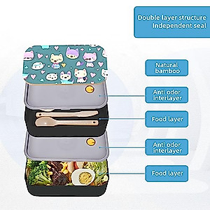 Cute Little Fox Adult Lunch Box, Bento Box, With Cutlery Set Of 3, 2 Compartments, Rectangular, Lunch Box For Adults