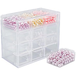 Segbeauty 12 Grid Jewelry Organizer Drawer, 4-Tier Clear Stackable Storage Drawer, Nail Storage Organizer, Dustproof Storage Containers with Drawers, Small Clear Storage Drawers for Beads Earring Ring