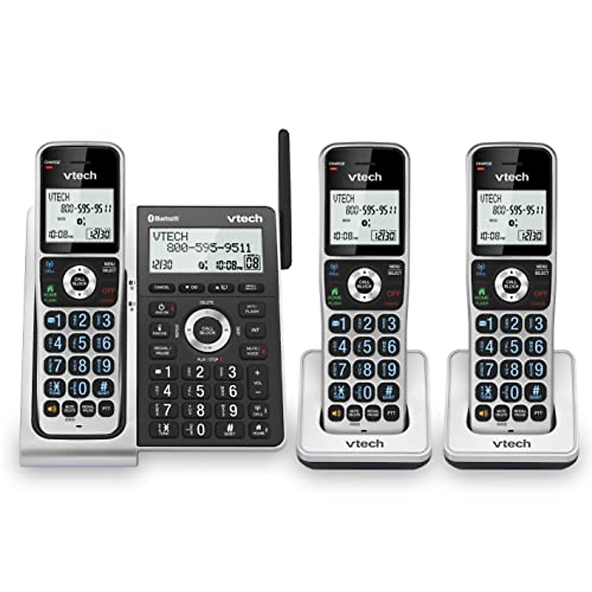 VTech VS306-3 DECT 6.0 3 Handsets Cordless Home Phone with Bluetooth, Answering System, Smart Call Blocker, Caller ID Announce, Backlit Display, Duplex Speakerphone (Silver & Black)