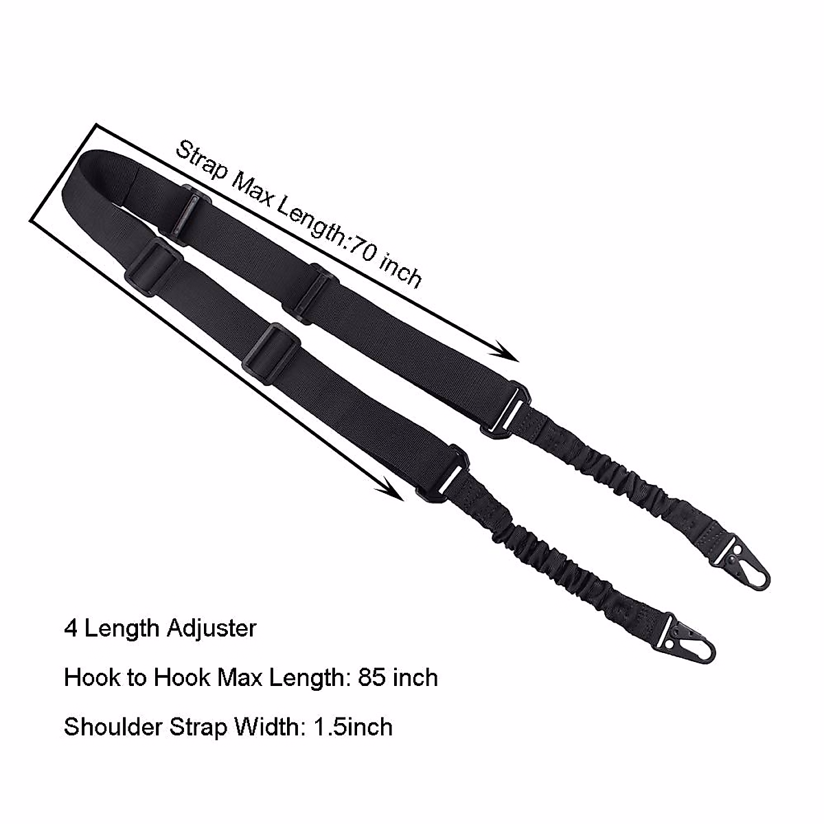 Depring 2 Points Rifle Sling Length Adjustable Traditional Gun Shoulder Strap with Metal Hook (Black)