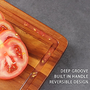DeeDear Wood Cutting Board 16.5x13 Inch Large Reversible Chopping Block with Handles and Juice Groove, Acacia Wood Butcher Block Extra Thick Wooden Chopping Board Meat Board Cheese Board