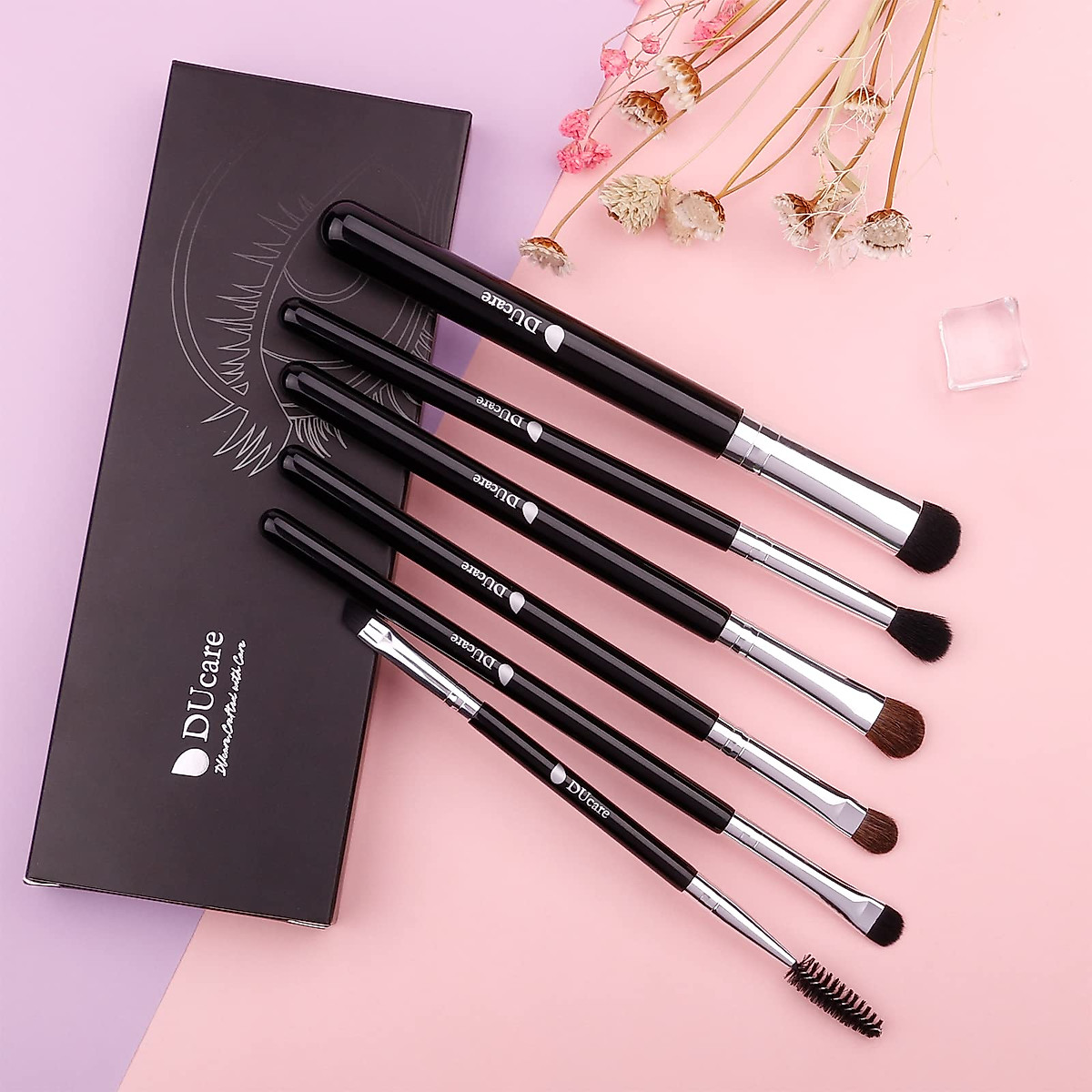 DUcare Eyeshadow Brush Set 6pcs Premium Eye Makeup Brushes Professional Eyeshadow Brushes with Double-Ended Angled Eyebrow Brush,Concealer, Blending, Eyeliner (Black)