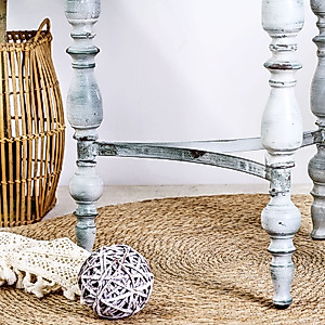 TIMBERMAVEN Rustic Farmhouse Round Coffee Table, French Country Vintage Center Table,φ31.5'' x18.9''H Rustic Solid Wood with Vintage Iron Legs, for Living Room, Bedroom,Dinning Room, White