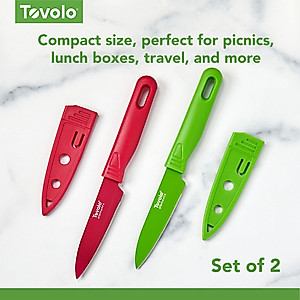 Tovolo 8", Set of 2 Paring Protective Blade Covers, Stainless Steel Kitchen Knives with Comfort-Grip Handles for Cutting & Slicing, Large, Chili Pepper/Lime