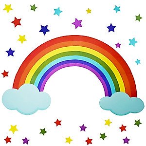 Maydahui Rainbow Cloud Wall Decal Colorful Stars Wall Vinyl Sticker (30 x 42 Inch) Removable Peel and Stick Art Mural Decor for Baby Kids Bedroom Nursery Playroom Girl’s Room