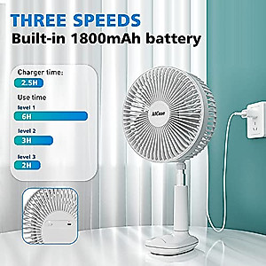 AICase Stand Fan,Clip Fan Folding Portable Telescopic Floor/USB Desk Fan with 1800mAh Rechargeable Battery, 3 Speeds Super Quiet Adjustable Height and Head Great for Office Home Outdoor Camping