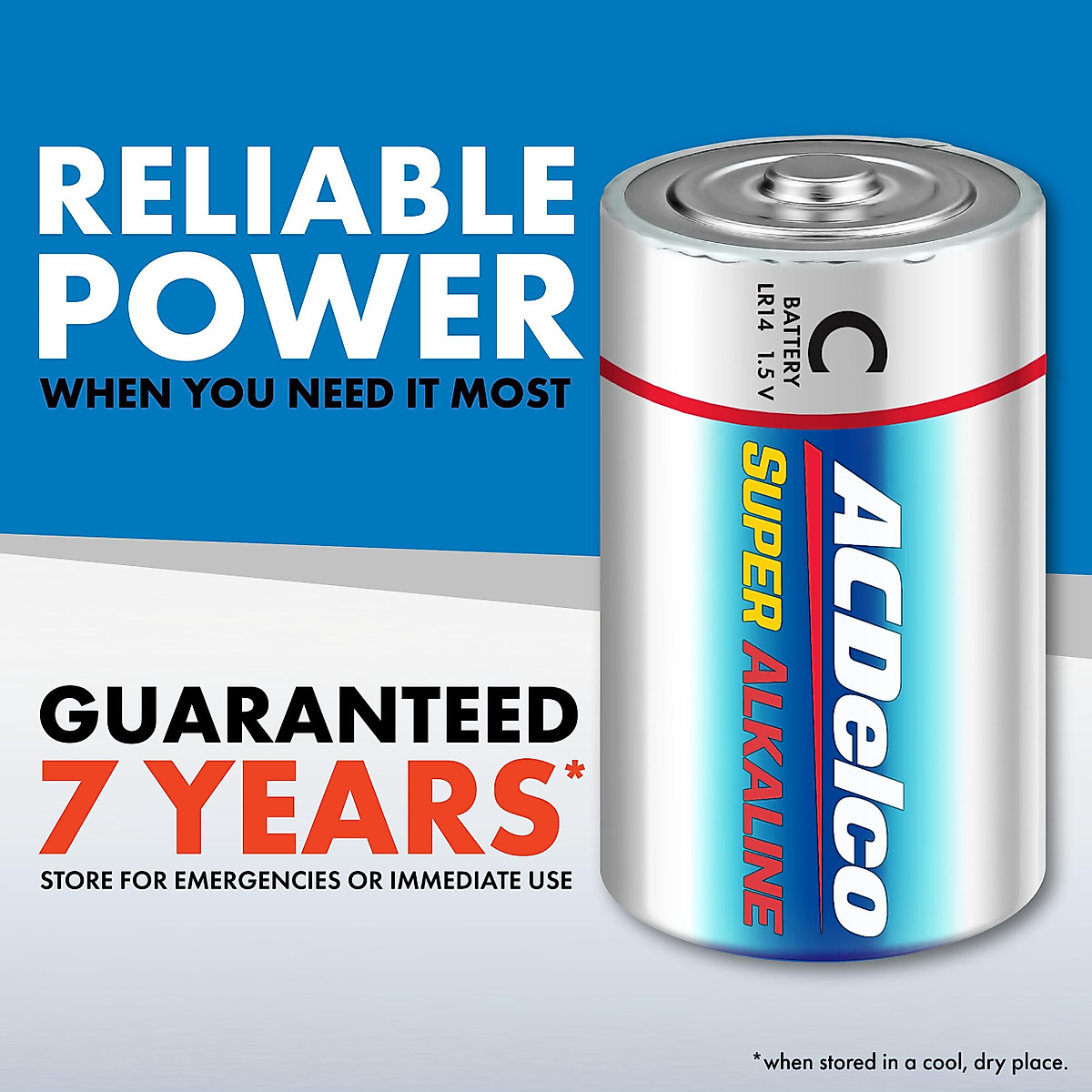 ACDelco 12-Count C Batteries, Maximum Power Super Alkaline Battery, 7- Year Shelf Life, Recloseable Packaging