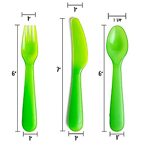 Cuddly Hippo Kids Plastic Dinnerware Set of 18 Multi Color Flatware (Spoons, Forks and Knives) - Reusable, BPA-Free, Dishwasher Safe and Microwaveable