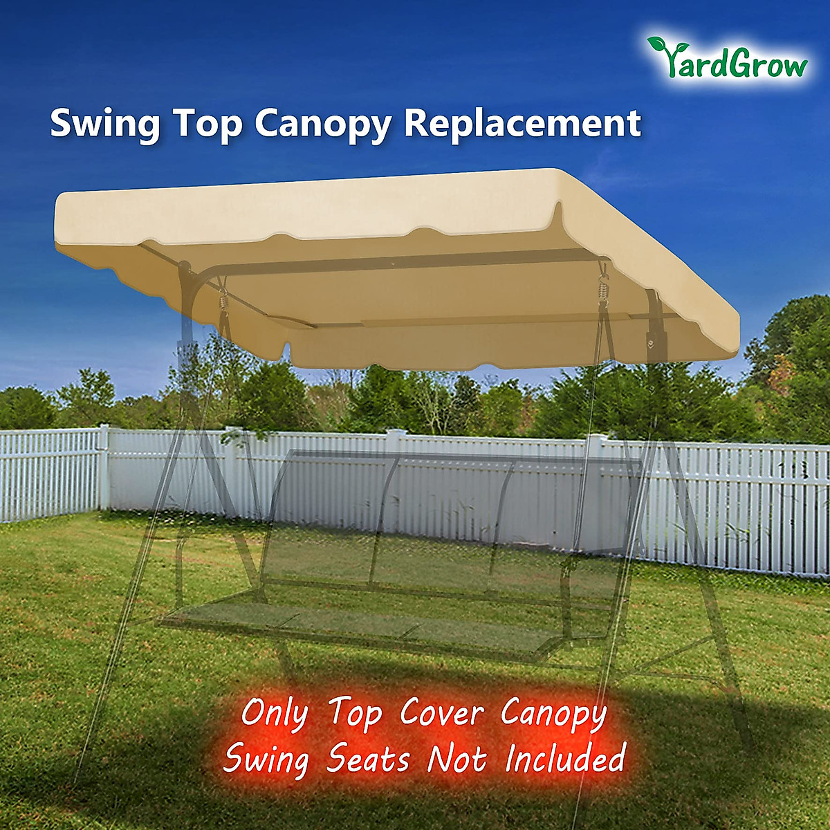 YardGrow 77''x43'' Swing Canopy Replacement Cover Patio Swing Replacement Canopy Top Cover Garden Outdoor, Canopy ONLY (Beige)