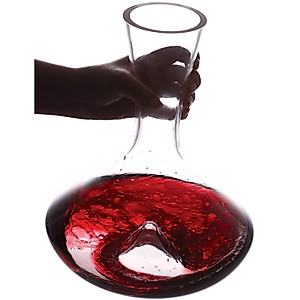 Vintorio Citadel Wine Decanter with Stopper - Hand Blown, Lead-Free Crystal Glass - Extra Durable Sommelier's Red Wine Carafe with Aerating Punt and Silicone Lid (78 oz Capacity)