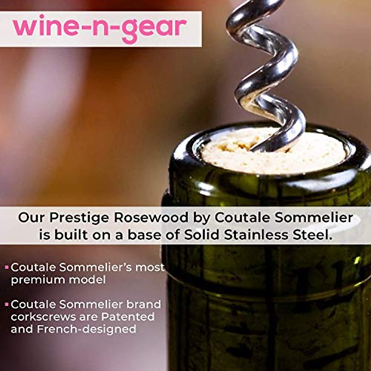 Prestige Waiters Wine Bottle Opener By Coutale Sommelier - Rosewood - French Patented Spring-Loaded Double Lever Wine Opener - Great Manual Corkscrew for Bartenders and Gifts