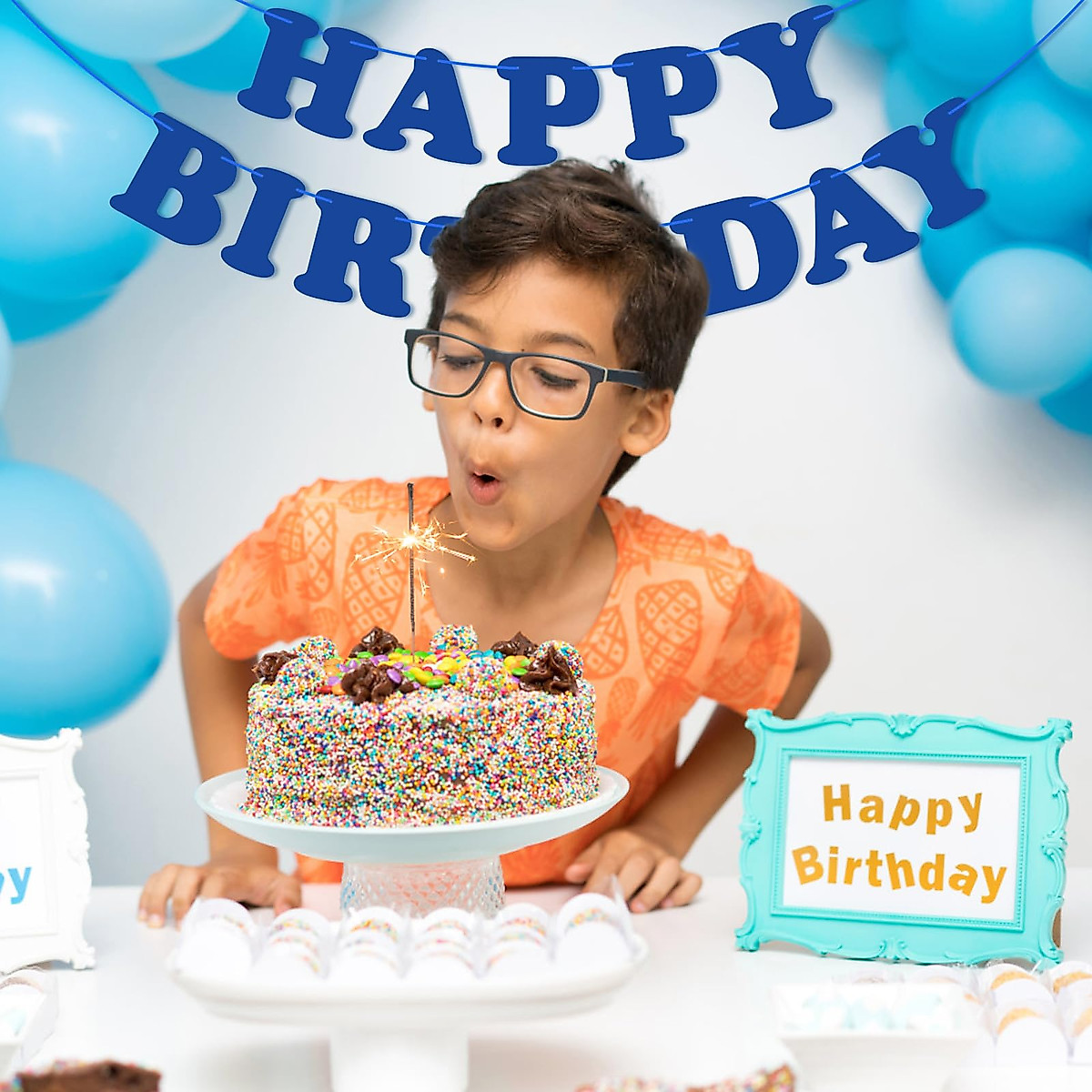 Navy Blue Happy Birthday Banner Sign Happy Birthday Bunting Banner Flag Garland for Kids Boys Baby Birthday Party Decorations Supplies