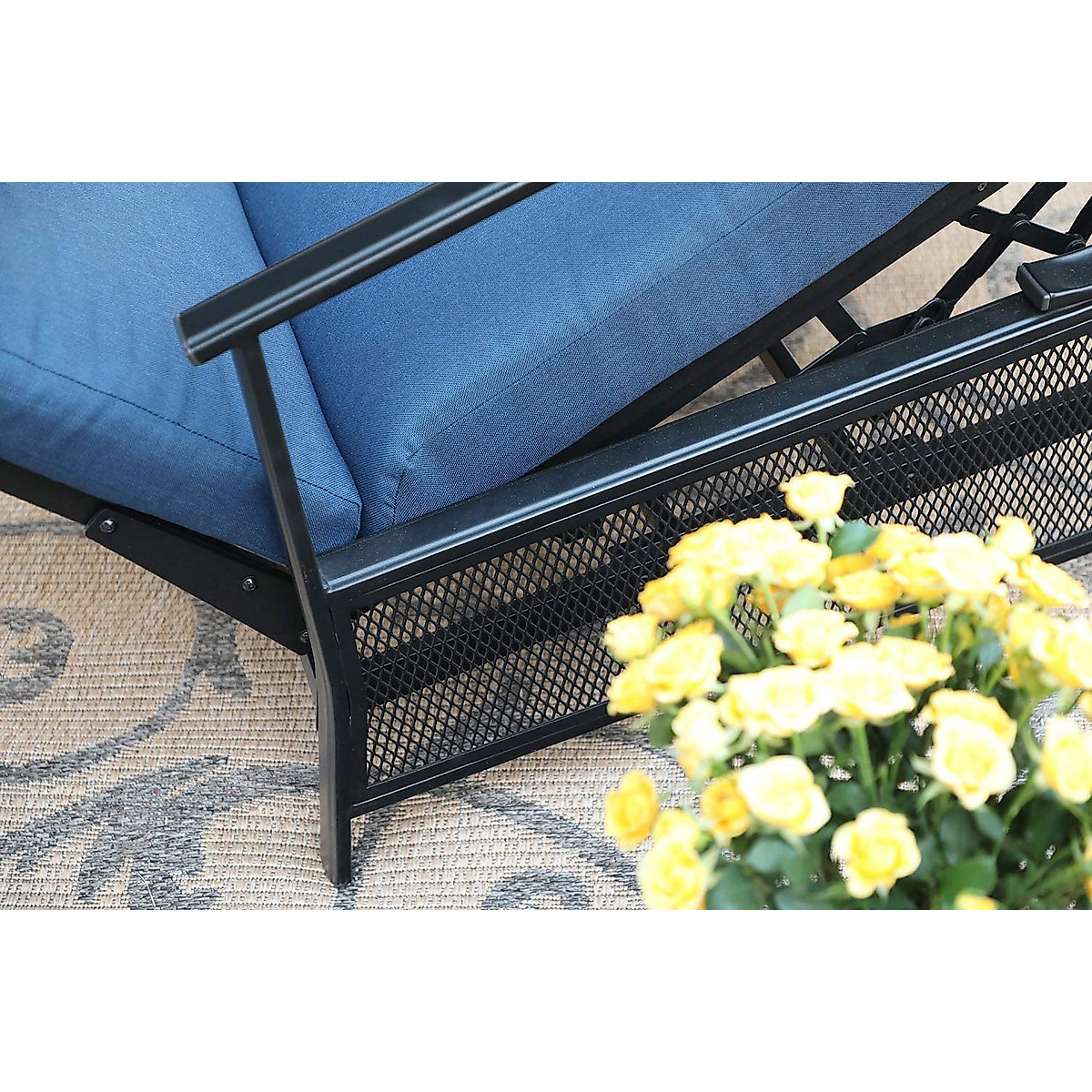 MFSTUDIO Patio Recliner Chair Metal Adjustable Back 2 Pieces Outdoor Lounge Chair with 100% Olefin Cushion (Navy Blue)