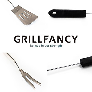 Grill Accessories 16Inch, Grill Fancy BBQ Grill Accessories 10pcs Stainless Steel Grill Accessories with Spatula, Fork, Tongs,Thermometer,Skewer,BBQ, Camping,Family Barbecue