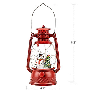 TIJNN Christmas Snow Globe Lantern 9", Battery Operated Lighted Swirling Glitter Lantern with Timer for Christmas Home Decoration, Snowman (red