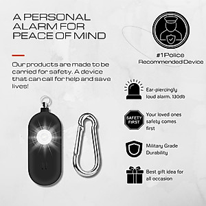 Spartan Defense Rechargeable Personal Safety Alarm for Women. 130dB Siren. Ear-Piercingly Loud w/ Flashing LED Strobe Light Siren Keychain