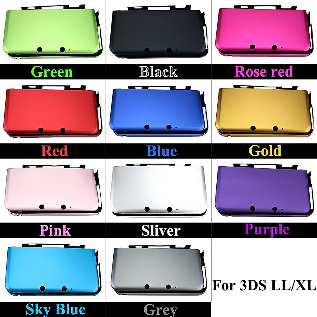 Aluminium Alloy Protective Case Front Back Faceplate Plates Top Cover & Bottom Battery Housing Shell Case Cover for 3DS XL LL Console - Pink