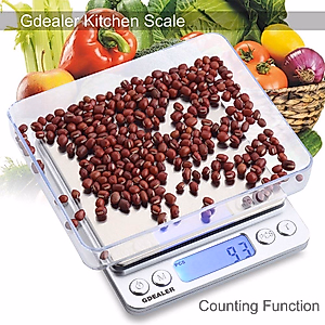 GDEALER Food Scale, 0.001oz/0.01g Precise Digital Kitchen Scale Gram Scales Weight Food Coffee Scale Digital Scales for Cooking Baking Stainless Steel Back-lit LCD Display Pocket Small Scale, Silver