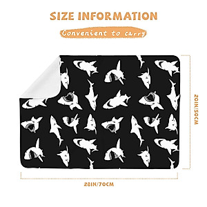 Ykklima Baby Changing Pad, Cute White Shark Fierce Black Pattern Change Mat for Diaper Change Waterproof Cotton Portable Reusable Washable for Home & Travel (20 x 28 Inches)