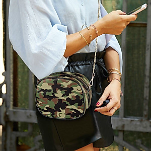 ALAZA Green Camo Camouflage PU Leather Small Women Crossbody Shoulder Bag Purse Wallet with Adjustable Chain Strap