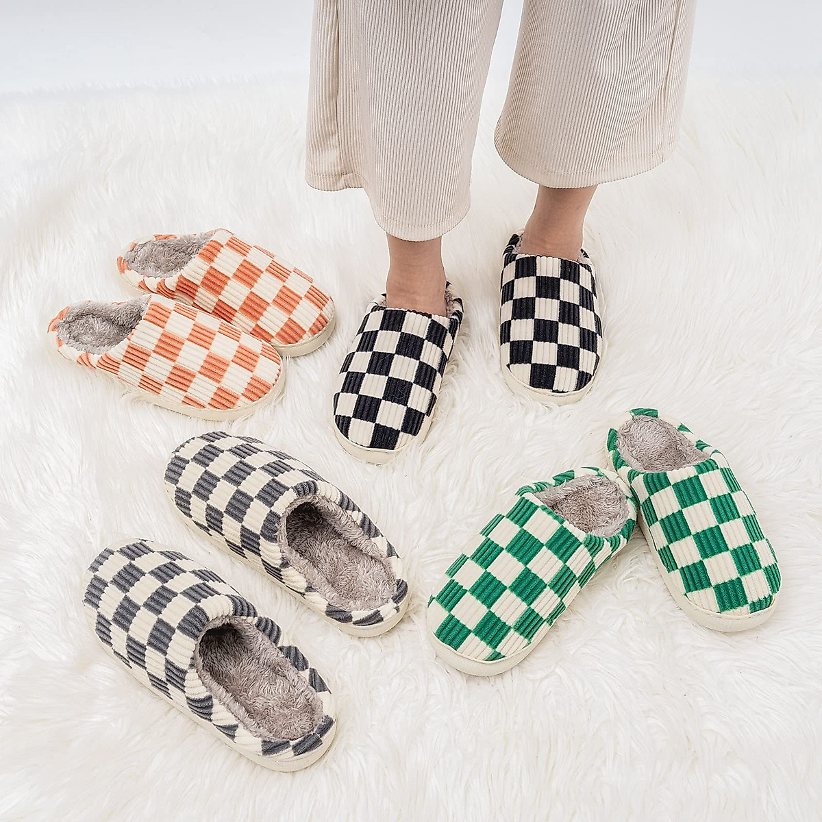 Guyarns House Slippers for Women,Fuzzy Mens Slippers,Casual House Shoes Memory Foam Womens Slippers Outdoor Indoor Warm Plush Bedroom Shoes with Faux Fur Lining(Black 38/39)