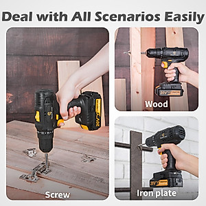 C P CHANTPOWER Rechargeable Drills, 20V Electric Power Cordless Drill with Battery and Charger, 16+1 Torque Setting, Variable Speed, Max 1350 RPM, 3/8" Keyless Chuck, LED Light for Drilling Wood,Metal