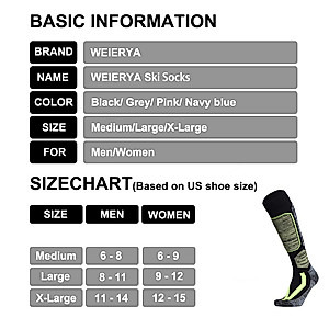 WEIERYA Ski Socks, Warm Knee High Performance Skiing Socks, Snowboard Socks (Black 2 Pairs, Medium)