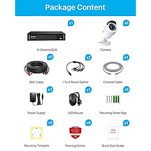 ZOSI 1080p Home Security Camera System Outdoor Indoor, H.265+ 5MP Lite CCTV DVR Recorder 8 Channel with 6 x 1080p Weatherproof Surveillance Bullet Camera, 80ft Night Vision, Remote Access, No HDD