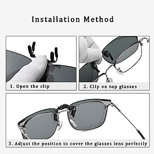FF FRAZALA Clip On Sunglasses Polarized, UV400 & Anti-glare Lenses for Prescription Glasses Unisex (Silver Mirrored)