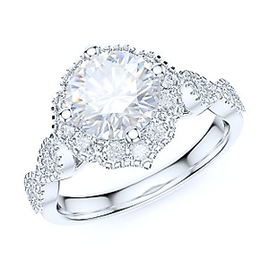 PRSTANI Solid Sterling Silver Fancy Vintage Milgrain 1.5CT Simulated Round Brilliant Cut Diamond Halo Promise Engagement Ring (4.5)