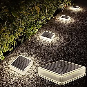Lacasa Solar Deck Lights Outdoor Waterproof LED, Step Lights Solar Powered Driveway Dock Lights Marine, White 4000K, Dusk to Dawn, Stick on Ground for Garden Steps Yard Patio Pathway, Square, 4 Pack