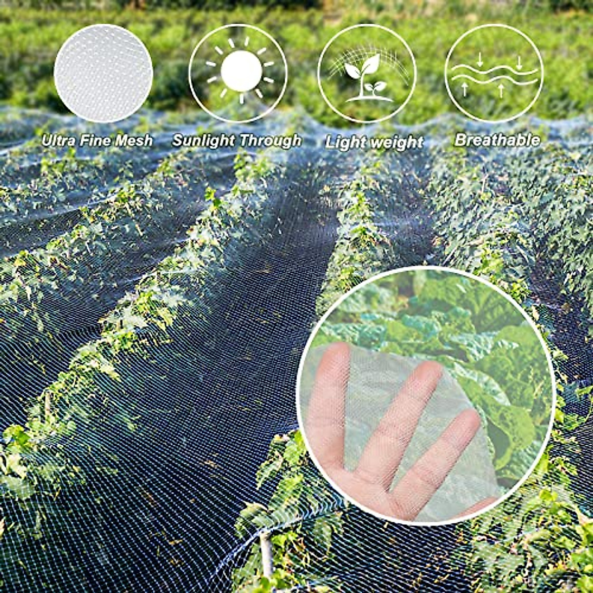 75 Pieces Garden Mesh Netting Kit, 8 x 33 Ft Plant Cover Ultra Mesh Netting & 8 Pcs Garden Hoops & 16 Pcs Clips for Vegetable Plants Fruits Flowers Crop Greenhouse Cover Birds Animals Protection Net
