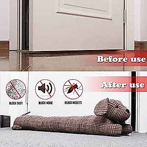 Sanlykate Dog Under Door Draft Stopper for Bottom of Door, 3LB 34-36 Inch Heavy Duty Decorative Animal Fabric Door Draft Blocker, Save Energy Soundproof Seal Guard, Plaid Brown