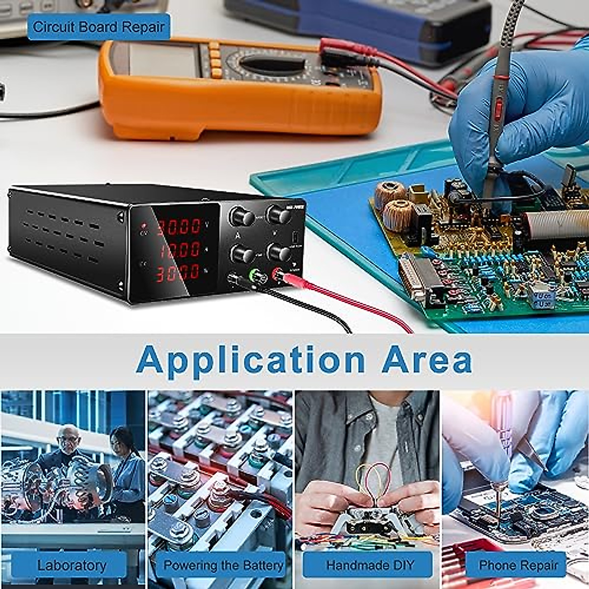 NICE-POWER DC Power Supply Variable: 30V 10A Adjustable Switching Regulated High Precision 4-Digits LED Display 5V/2A USB Port Output & Input Power Cord Bench Lab Power Supplies