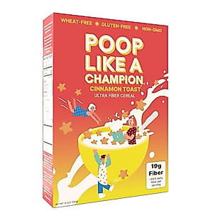 Poop Like A Champion High Fiber Cereal - Cinnamon Toast Flavor | Keto Friendly Low Carb Gluten Free & Healthy | Breakfast Essentials with Soluble, Insoluble & Psyllium Husk Powder
