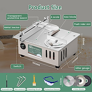 Huanyu Mini Table Saw 96W 9000RPM Hobby Electric Saw 7-Level Speed Adjustable 0-90 Angle 15MM Cutting Depth with Blade Model DIY Crafts Cutting Tool for Precision Cut Metal Wood Plastic Acrylic