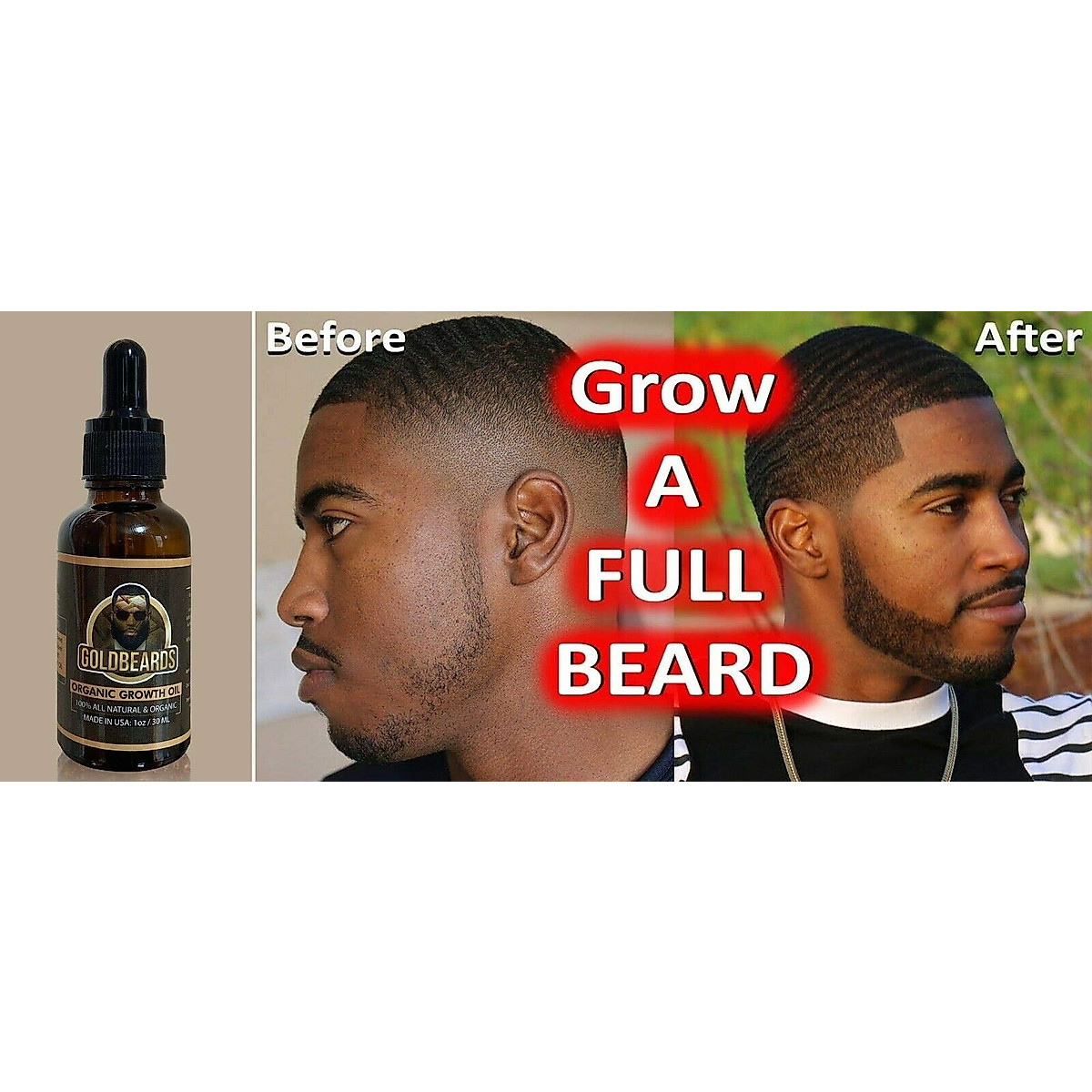 GOLDBEARDS GROWTH Beard Oil, 100% Pure Natural for Groomed Beards, Mustaches, & Moisturized Skin 1 Oz Infused with Argan, Jojoba, Avocado, Vitamin E, Biotin and Almond Oils