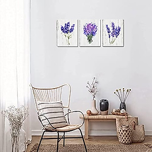 gold mi Flowers Home Decorations Purple Lavender Flower Artwork for Living Room Office Bathroom Wall Decor Floral Grey Wood Grain Rustic Posters and Prints Frame to Hang 12*16inch