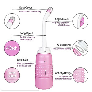 TopQuaFocus Peri Bottle for Postpartum Essentials 12oz Portable Bidet for Travel • Toilet Bidet Sprayer Men Women 350ml Bidet Bottle with 2 Heads for Outdoor,Camping,Travling,Driver,Personal Hygiene