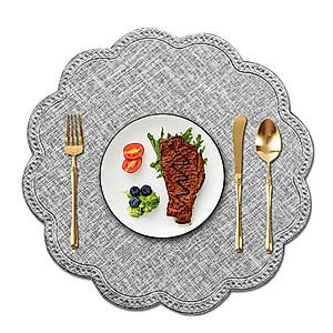 Kreatur Round Waterproof Placemats for Dining Table Set of 6,Modern PU Leather Washable Table Mats Non-Slip Easy to Clean for Home Kitchen Decor