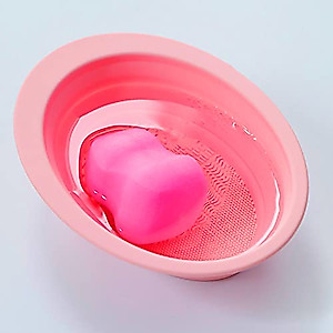 Makeup Brush Cleaning Mat, Silicone Makeup Brush Scrubber, Cosmetic Brush Cleaner, Brush Cleaning Pad, Foldable Makeup Brush Cleaning Bowl Suitable for Makeup Brush, Makeup Sponge, Powder Puff (Pink)