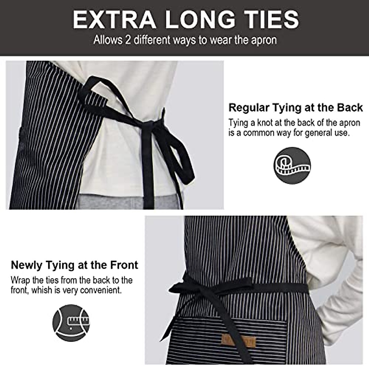 Yiclick [2 Pack] Chef Cooking Kitchen Apron with Pockets for Women Men, Waterproof Adjustable Cotton Bib Apron For Baking Garden BBQ Mothers Day Kitchen Gifts (Black&White)