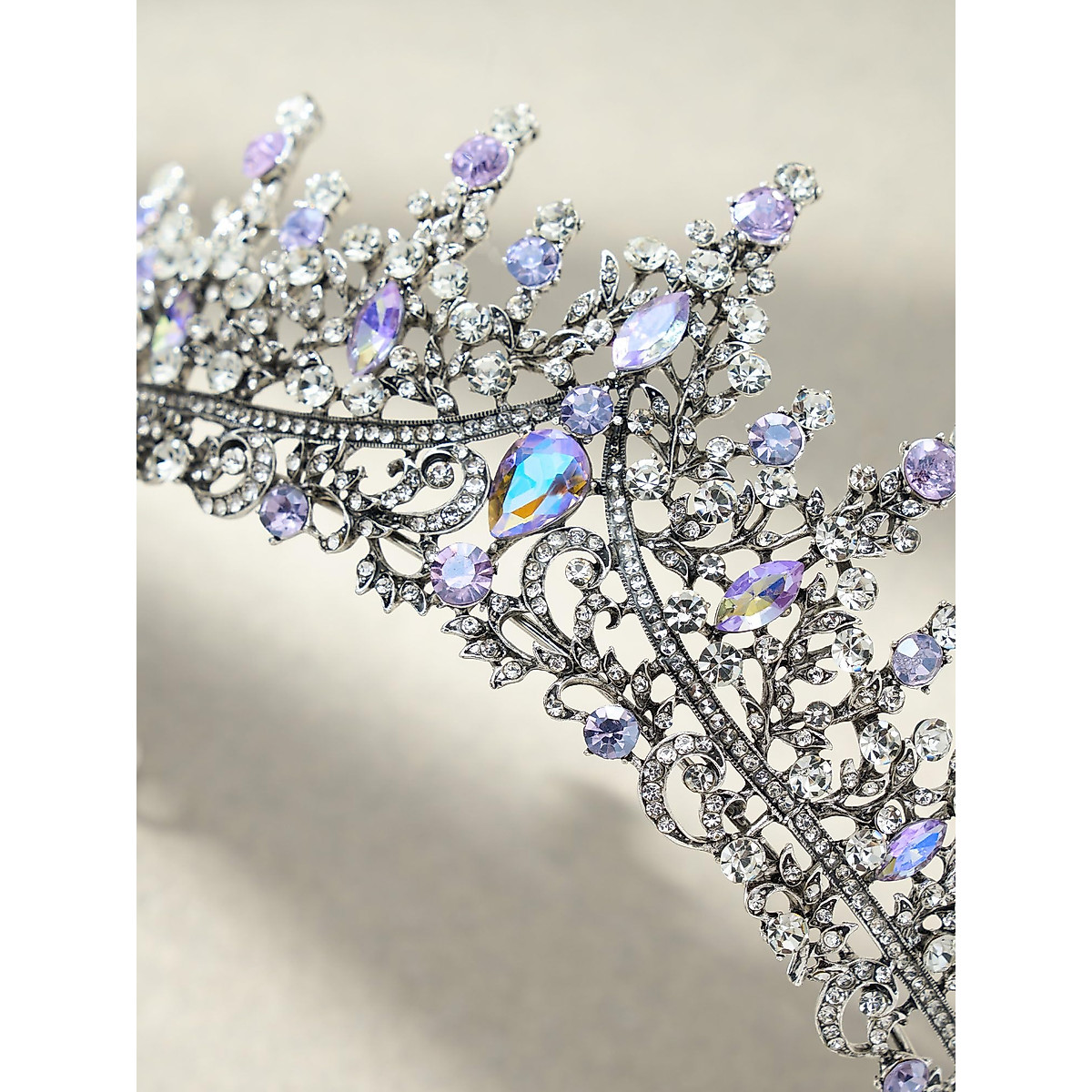 SWEETV Purple Iridescent Tiara Crown Queen Crowns for Women Aurora Borealis Crystal Princess Tiara Hair Accessories for Prom Cosplay Birthday Halloween