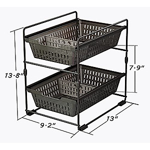 junyuan Under Sink Organizers and Storage,Bathroom Countertop Organizer,Pull Out Cabinet Organizer Baskets with Dividers,Black