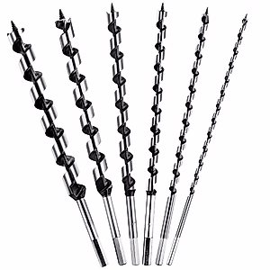 NICAVKIT 6Pcs 12-Inch Long Auger Drill Bit Set for Wood, 1/4"-7/8" Inch Hex Shank Ship Auger Drill Bit for Soft and Hard Wood, Plastic, Drywall and Composite Materials